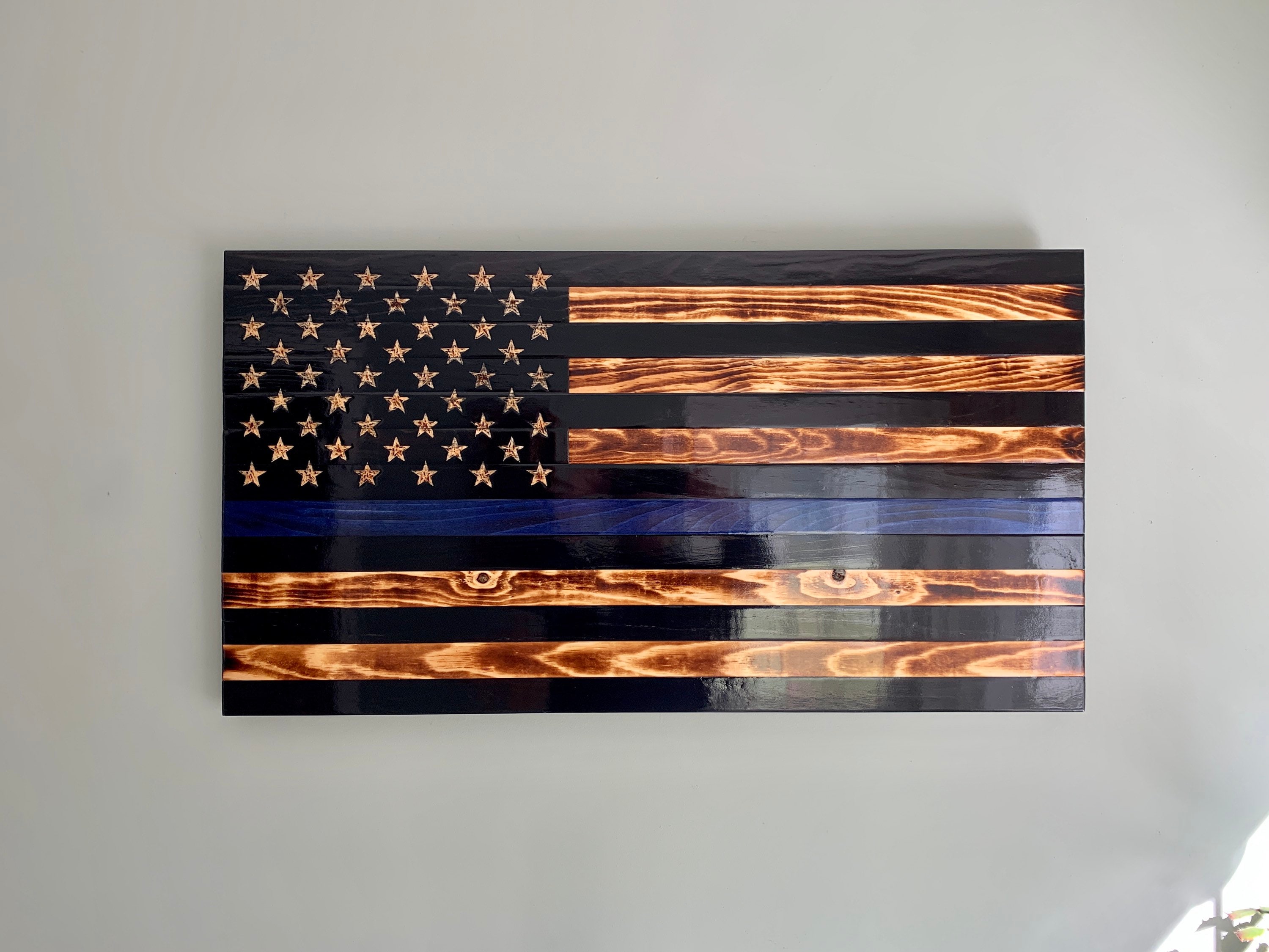 Thin Blue Line, Police Flag, Rustic Flag, American Wooden Flag, Hand ...