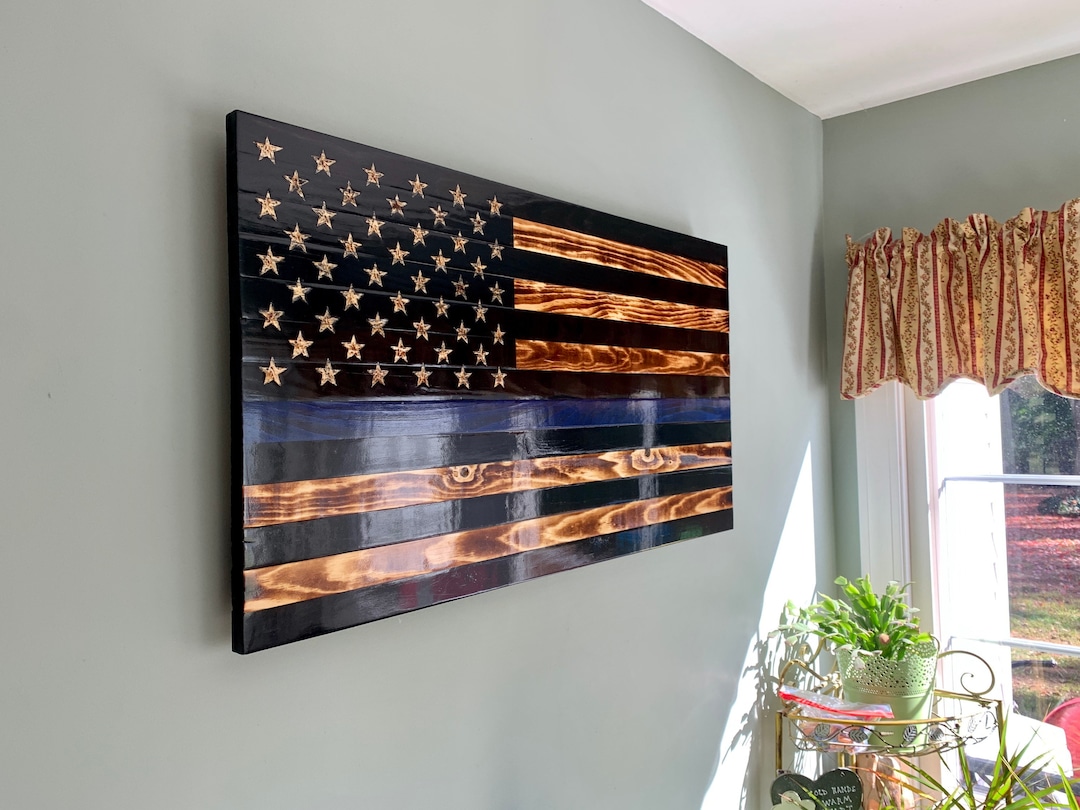 Thin Blue Line, Police Flag, Rustic Flag, American Wooden Flag, Hand ...