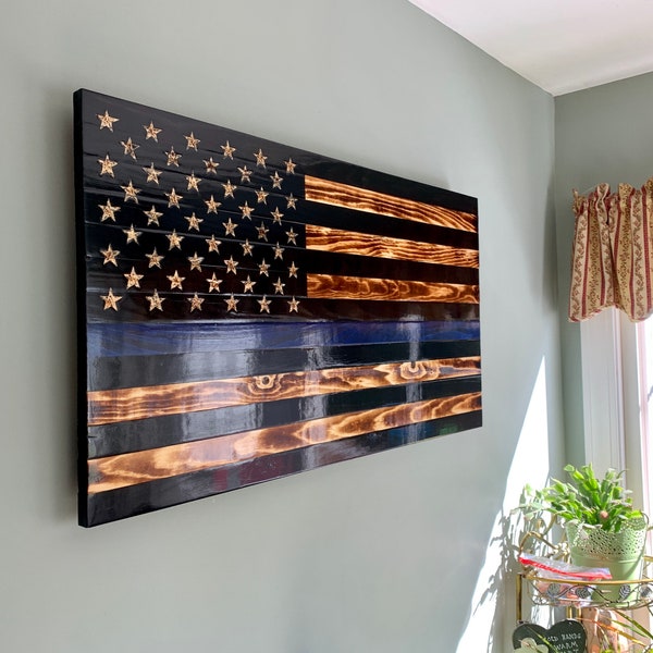 Wooden Thin Blue Line Flag - Etsy