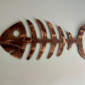 Rustic Fish Skeleton, Fish Bones, Wooden Sign, Sea Decor, Fish Art ...