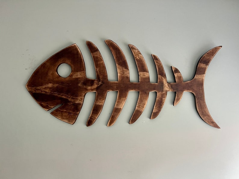 Rustic Fish Skeleton, Fish Bones, Wooden Sign, Sea Decor, Fish Art ...