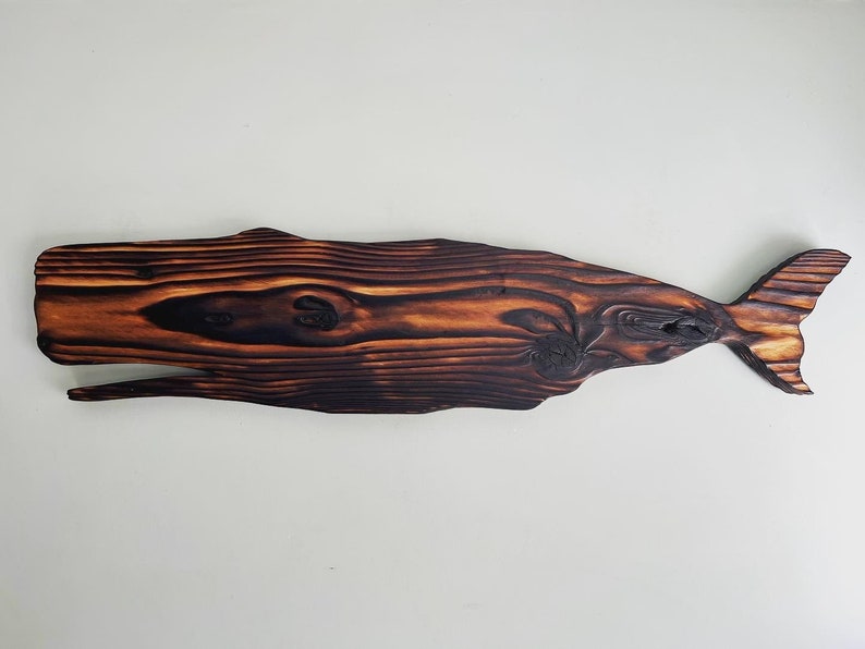 Rustic Burned Wood Sperm Whale Wall Hanging, Shou Sugi Ban, Wooden ...
