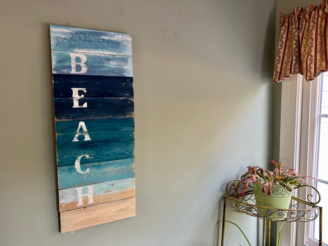 Rustic Wood Pallet Beach Ocean Sign, Reclaimed Wood, Beach Sign, Ocean ...