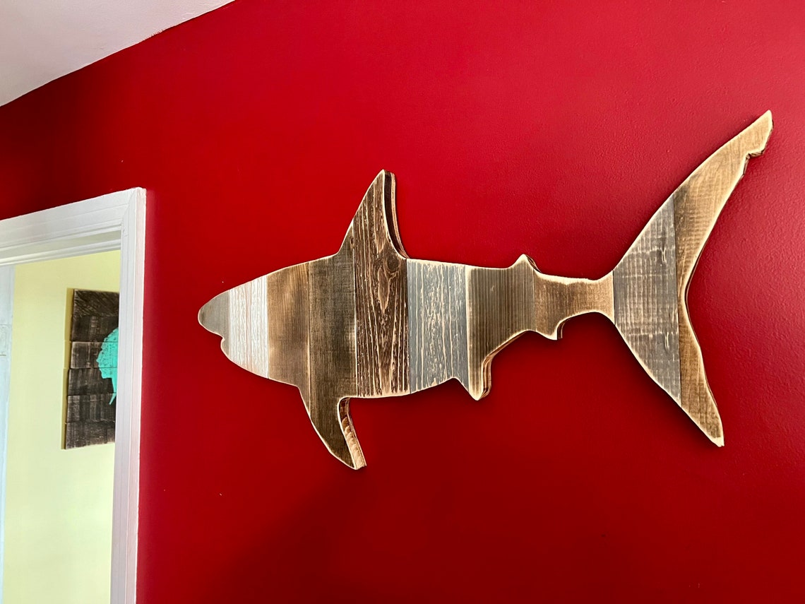 Wooden White Shark Sign Repurposed Wood Sign Great White - Etsy