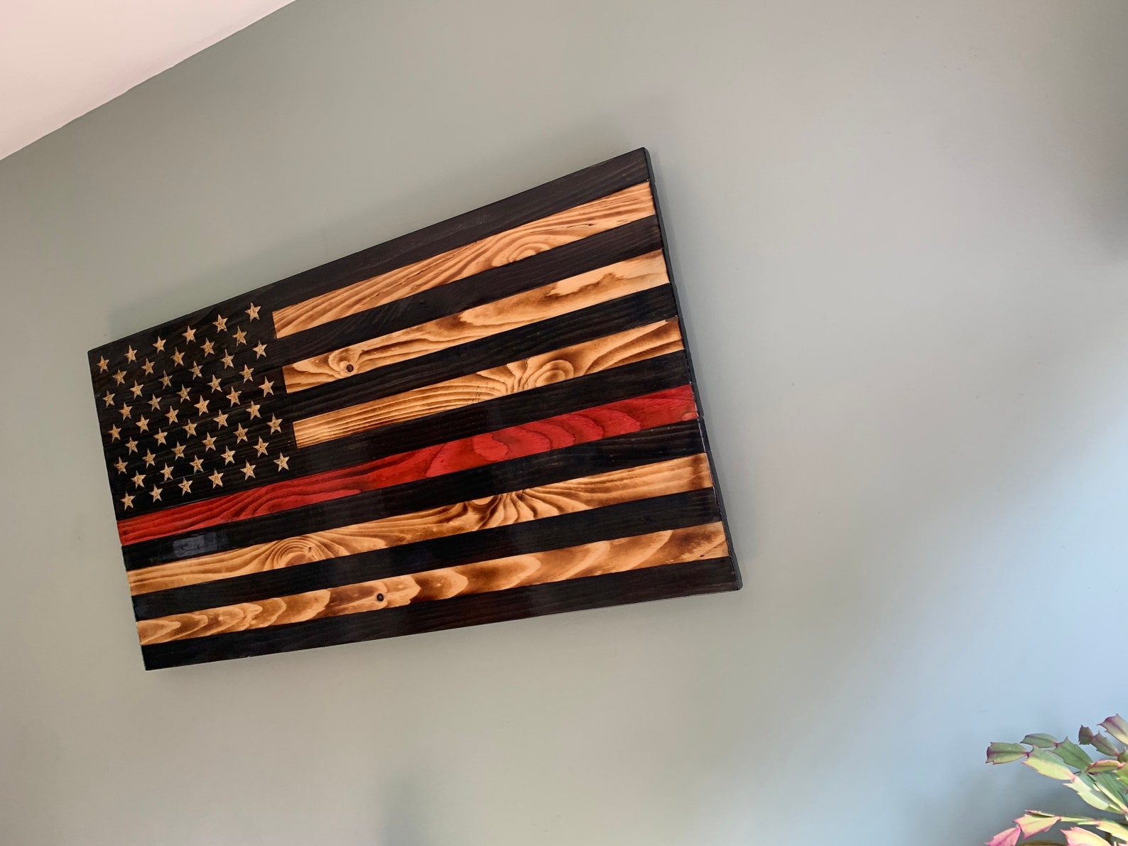 Firefighter Wood Flag Wood Flag Rustic Flag Red Stripe | Etsy