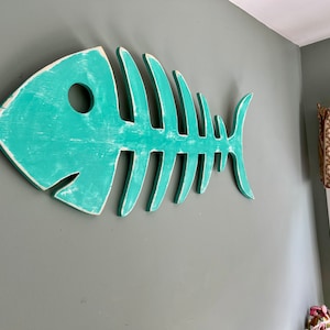 Rustic Fish Skeleton, Fish Bones, Wooden Sign, Sea Decor, Fish Art ...