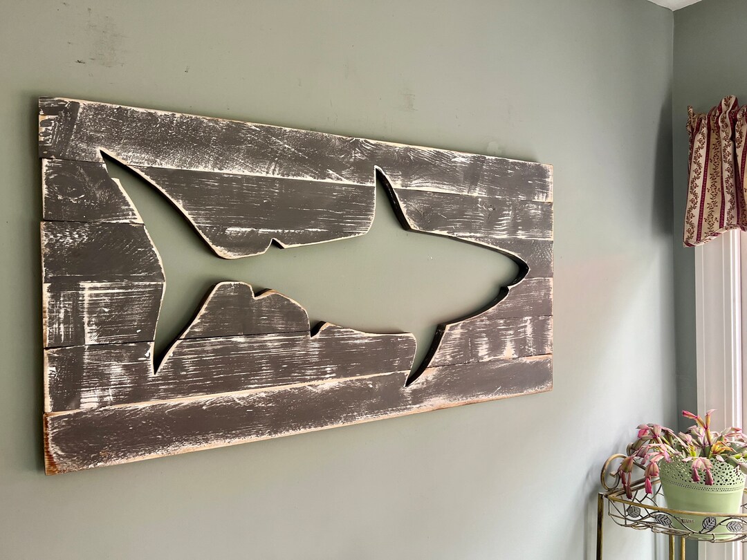 Great White Shark Wooden Pallet Sign, Great White Sign, Reclaimed ...