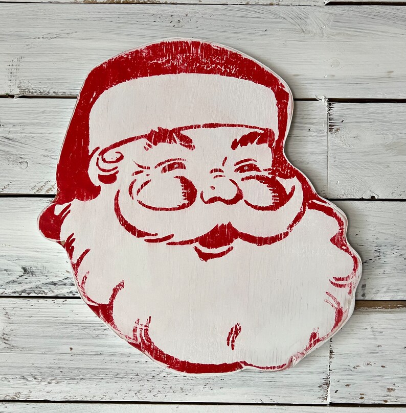 Vintage Wooden Santa Claus Face Sign, Retro Santa, 50’s Santa ...