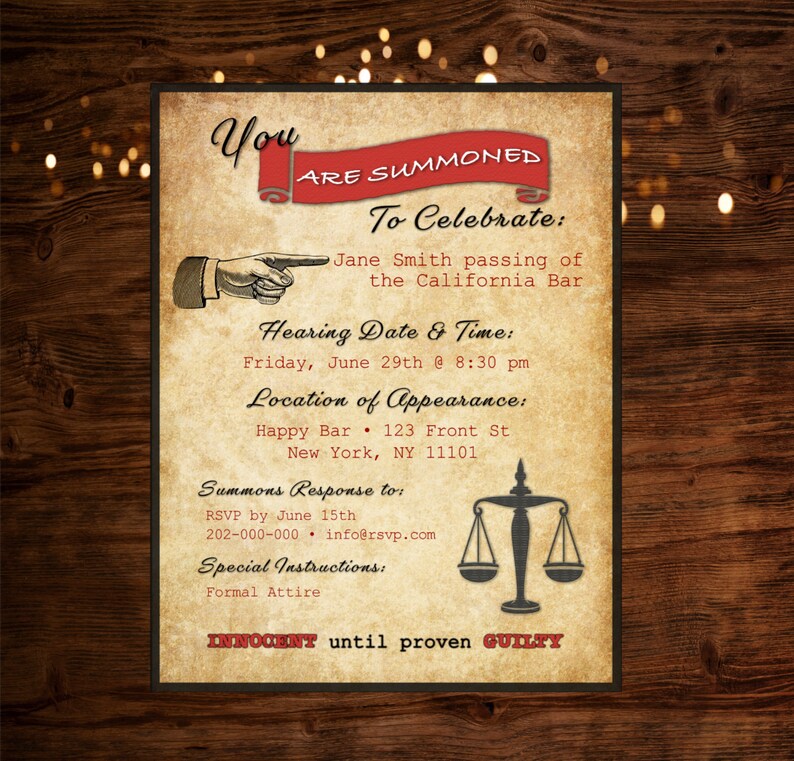 Summons Bar Exam Law Graduation Invitation Personalized | Etsy