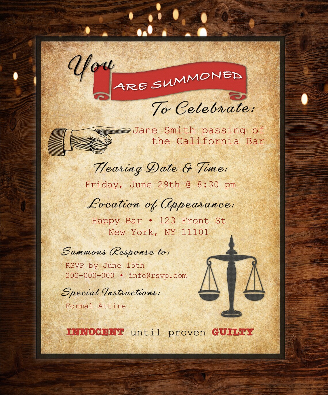 Summons Bar Exam Law Graduation Invitation Personalized | Etsy