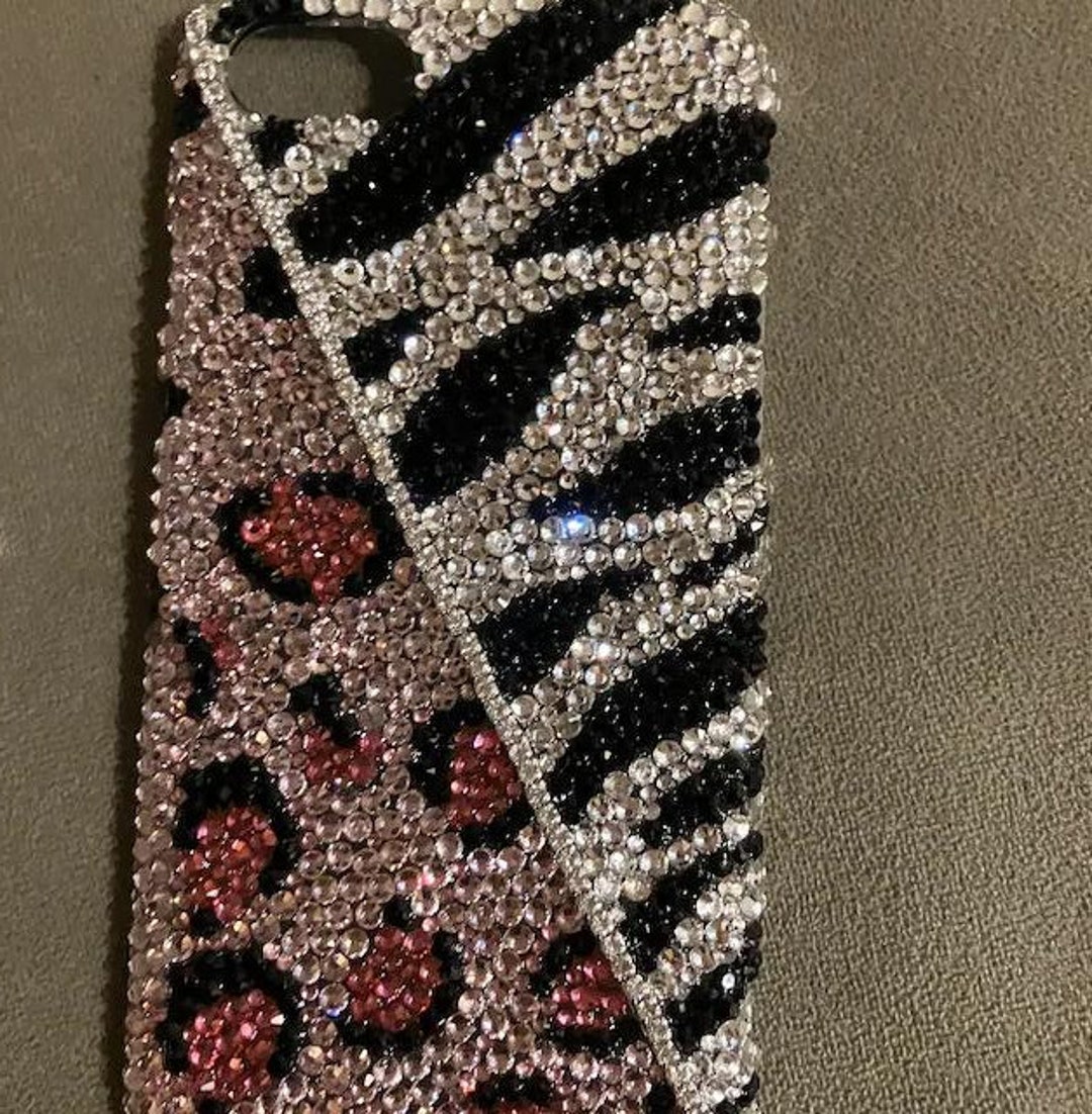 Unique Phone Cases Sparkle Zebra&pink Leopard Combined Rhinestone Phone ...