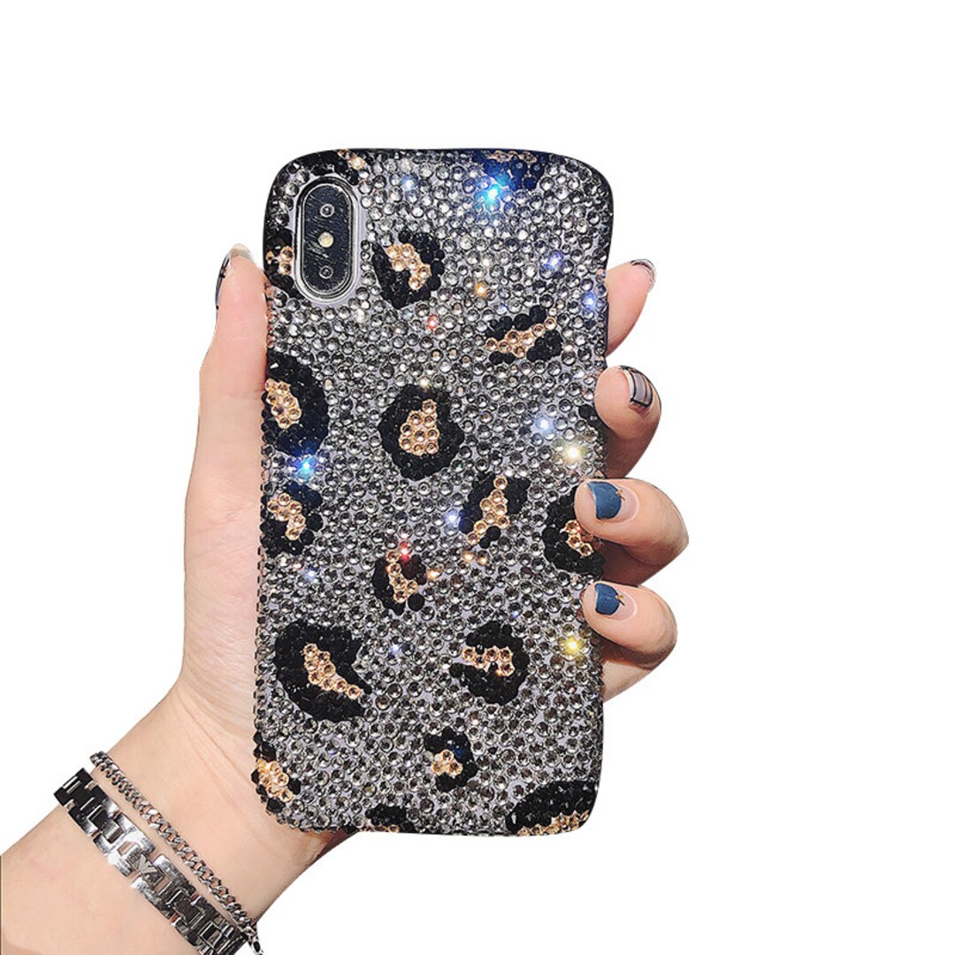 Glitter Leopard Print Rhinestone Phone Cases Grey Diamonds Cute Phone ...