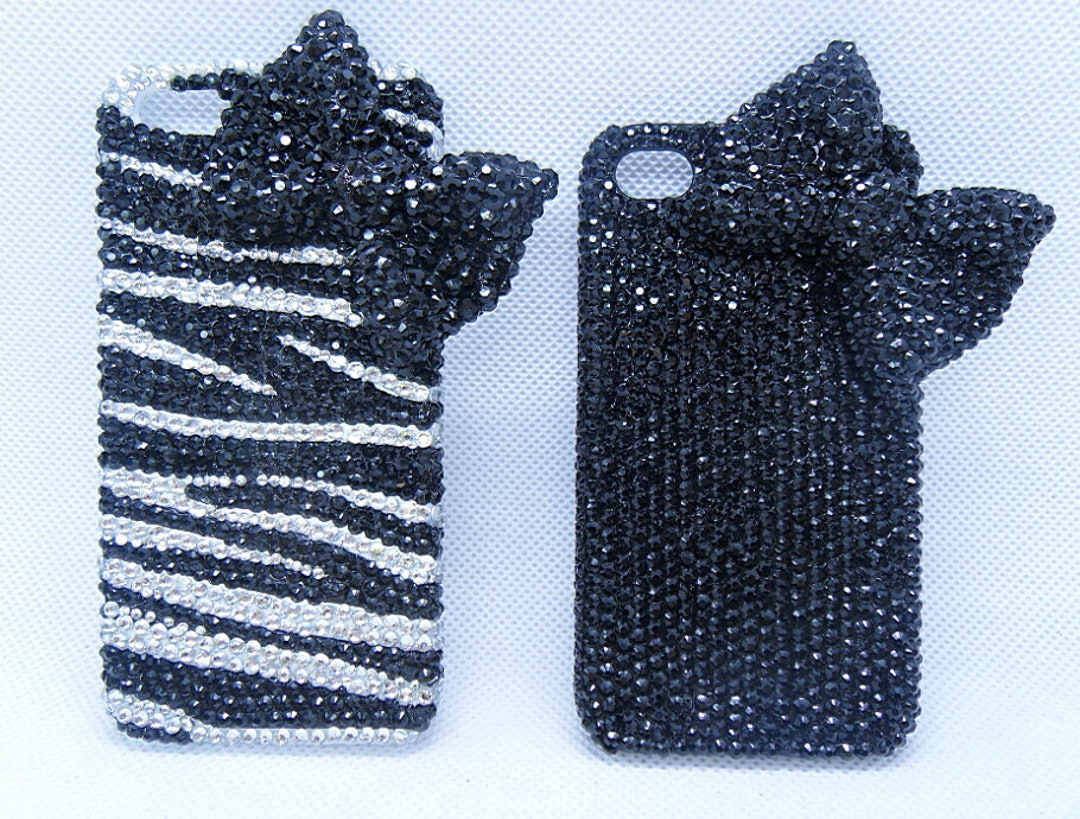 Black Ribbon Bow Phone Cases Zebra Design /black Luxury Crystal With ...