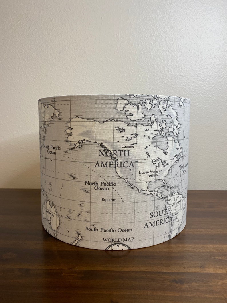 World Map Grey & White Handmade Lampshade - Etsy