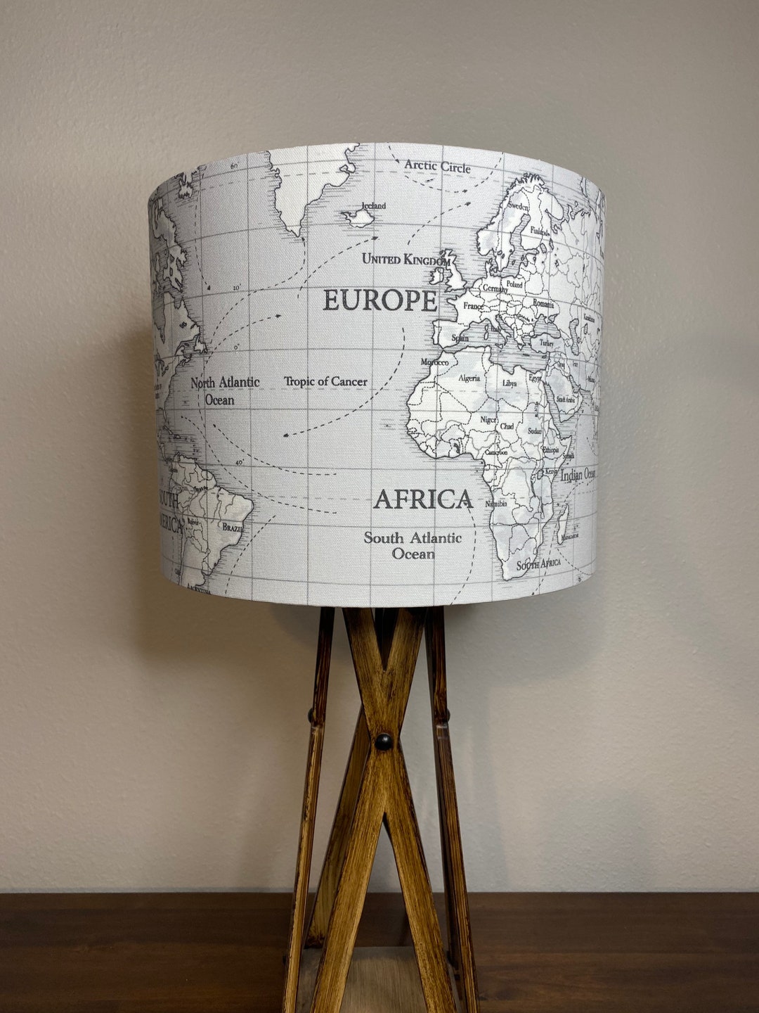 World Map Grey & White Handmade Lampshade - Etsy