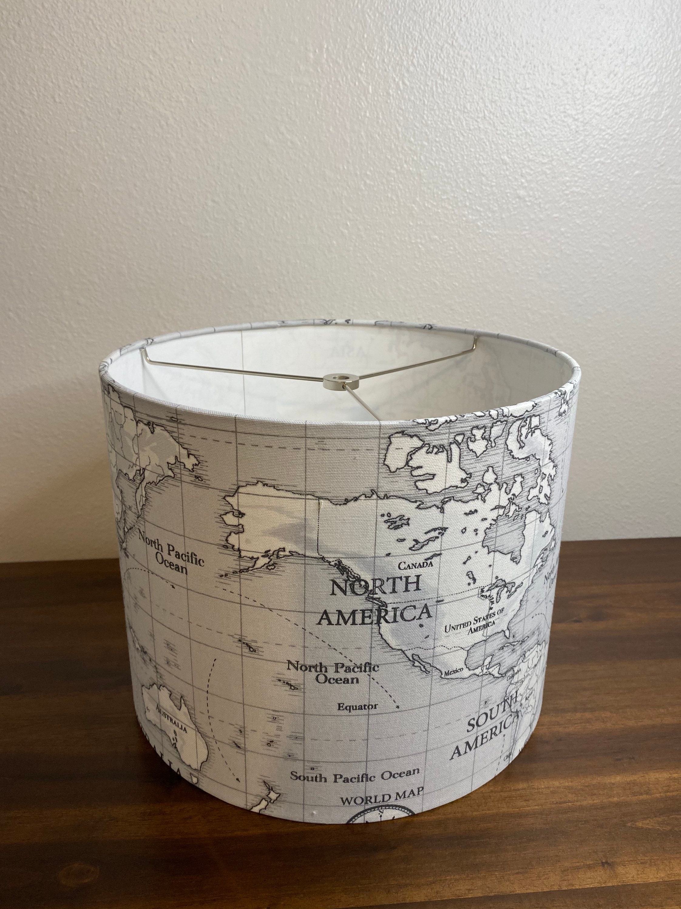 World Map Grey & White Handmade Lampshade | Etsy