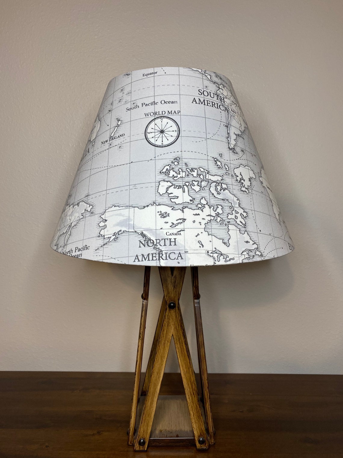 World Map Grey & White Handmade Lampshade - Etsy