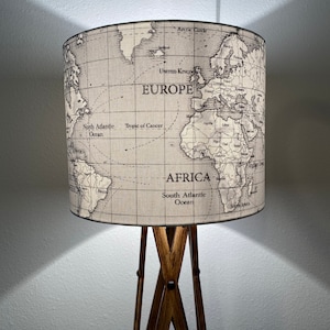 World Map Grey & White Handmade Lampshade - Etsy