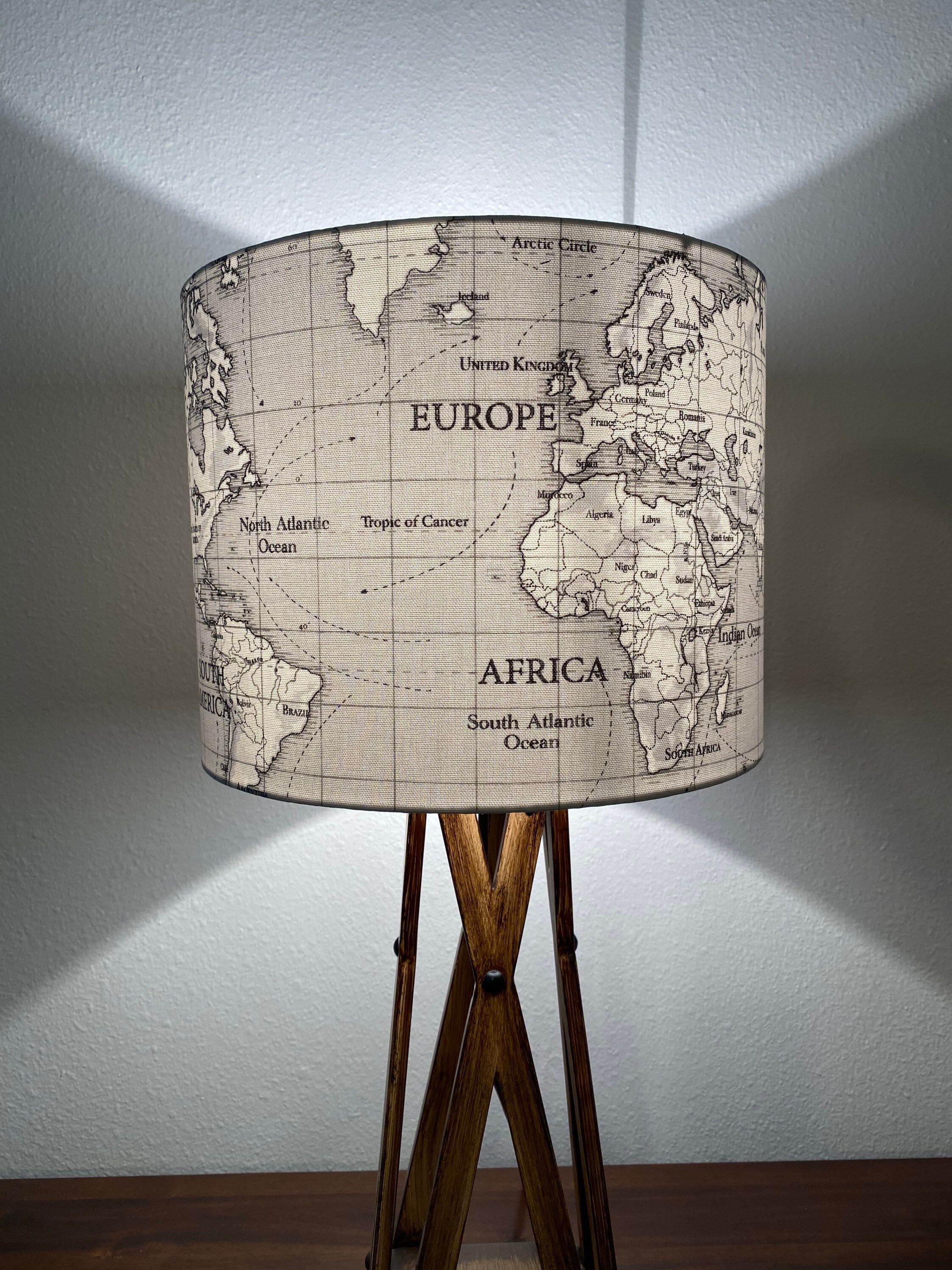 World Map Grey & White Handmade Lampshade | Etsy
