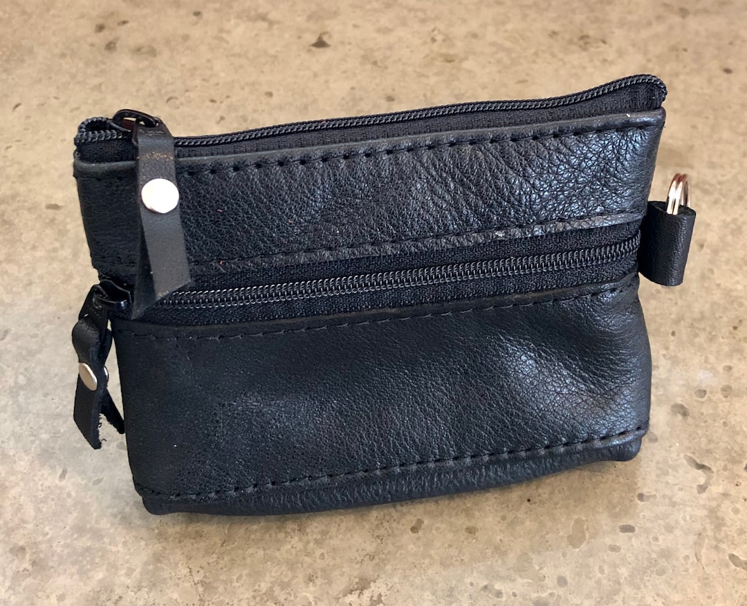 Leather 2 Zipper Pouch - Etsy