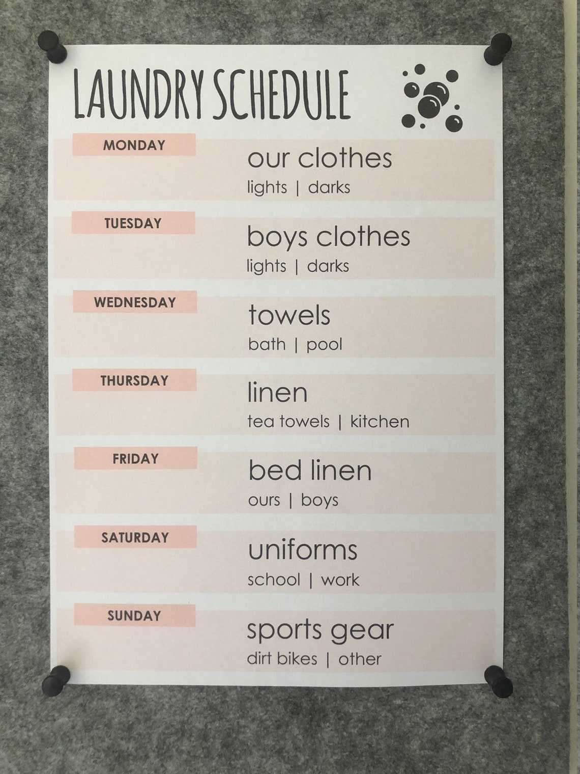 Customisable Laundry Schedule - Etsy Australia