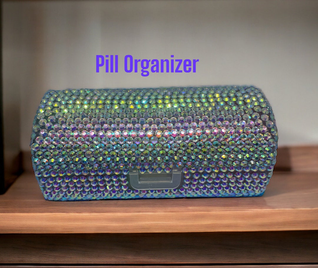 Bedazzled Pill Organizer Box Rhinestone Blinged Daily Weekly Vitamin ...