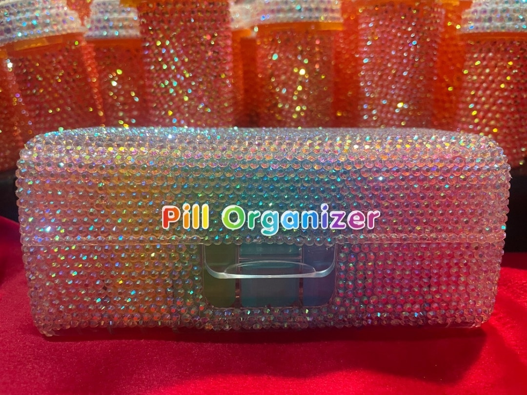 Pill Organizer Bedazzled Rhinestone Pill Box Bling Box Medicine Storage ...