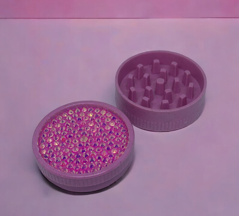 Rhinestone Herb Tray and Grinder Set Pink Bedazzled Stoner Kit Pink ...