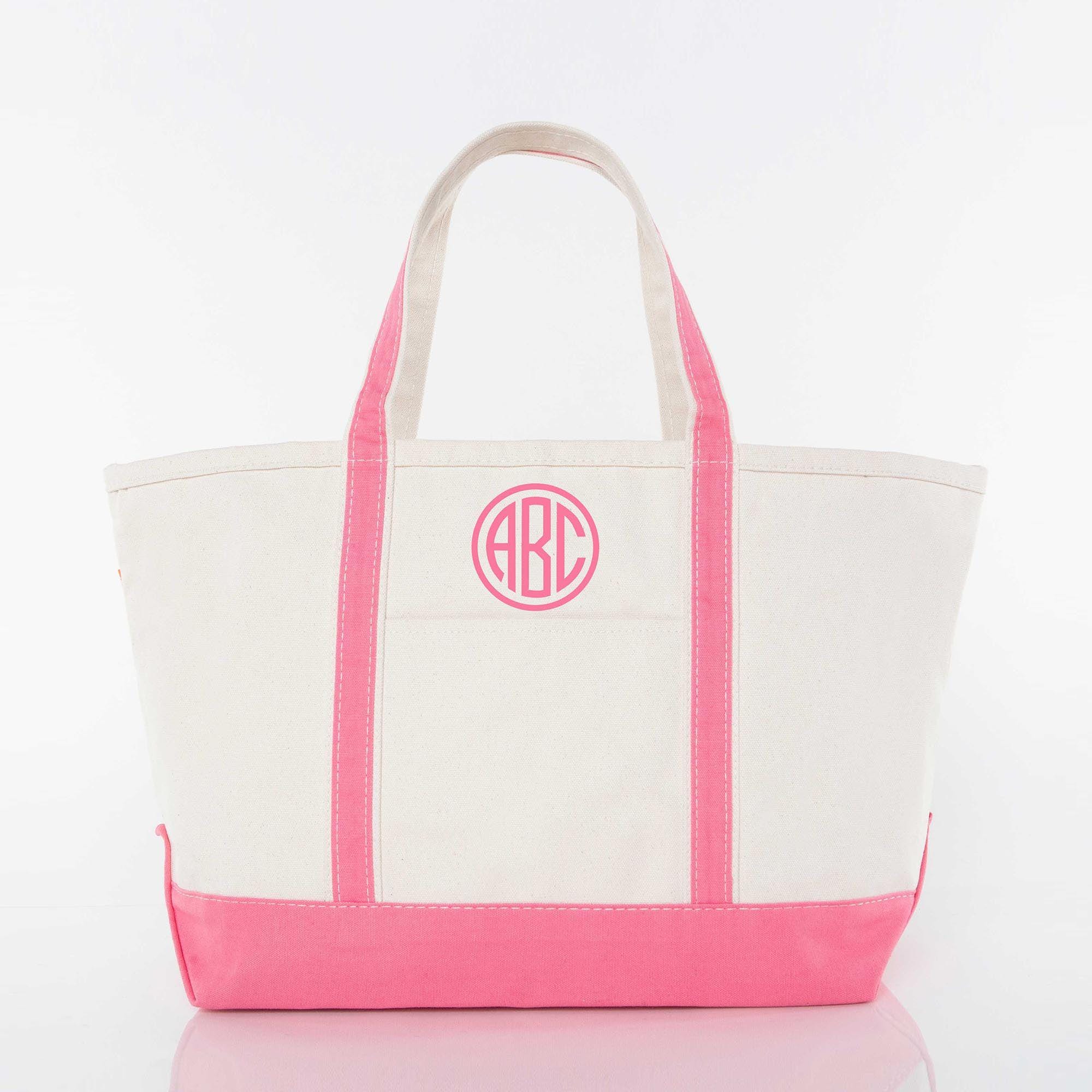 Coral Pink Monogrammed Tote Bag – Personalized Large Canvas Bag With ...