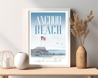 WILDEMERE BEACH Scene Blue Watercolor Art | Milford, Connecticut Beach ...