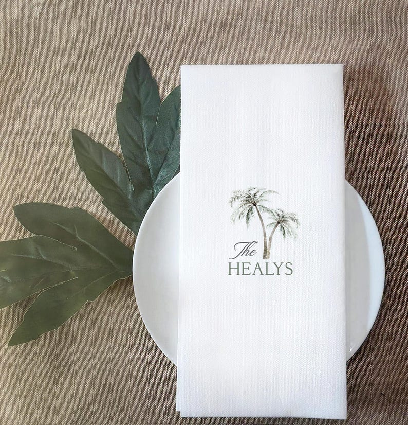 Personalized Palm Tree Napkins | Personalized White Napkin With PALM ...