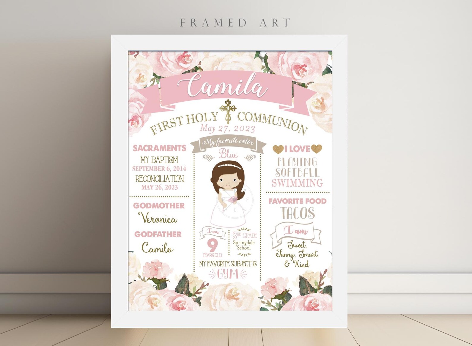 Personalized First Holy COMMUNION Girl About Me Poster | Custom DIGITAL ...