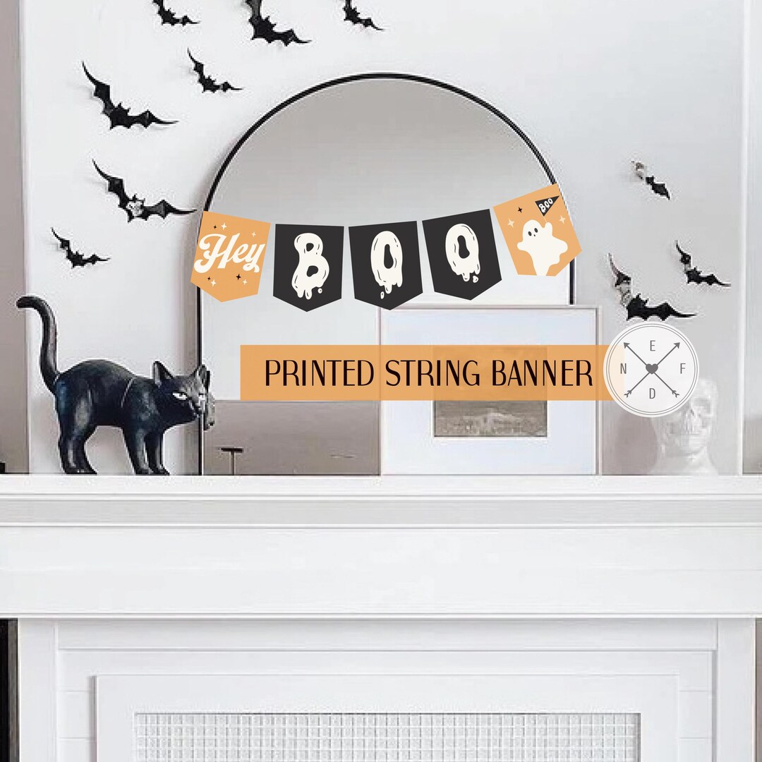 HEY BOO String Banner Halloween Home Decor Cute Retro Ghost Halloween ...
