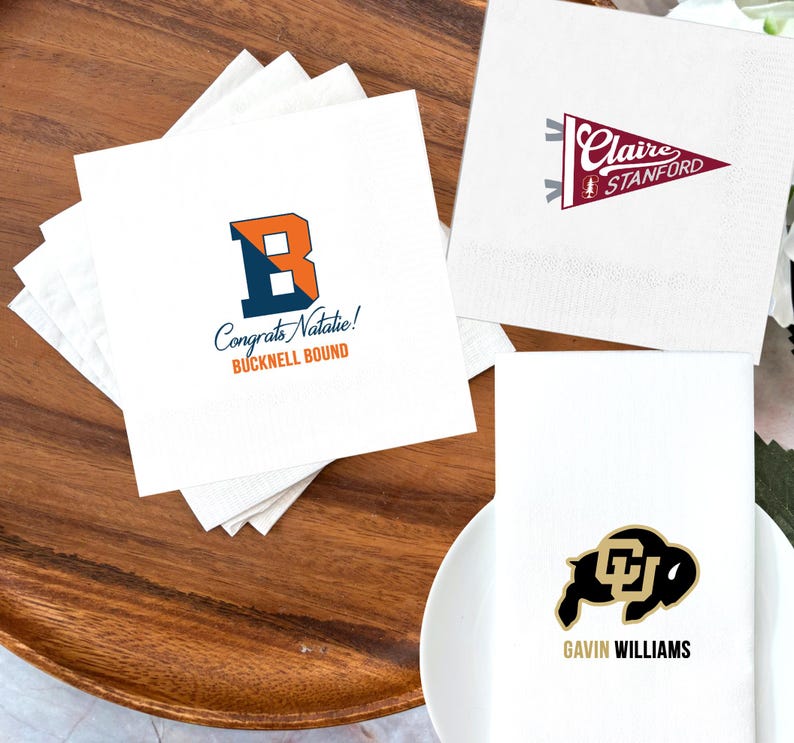 Personalized COLLEGE Napkins | 5"x5" Cocktail or 4"x8" Dinner Size ...
