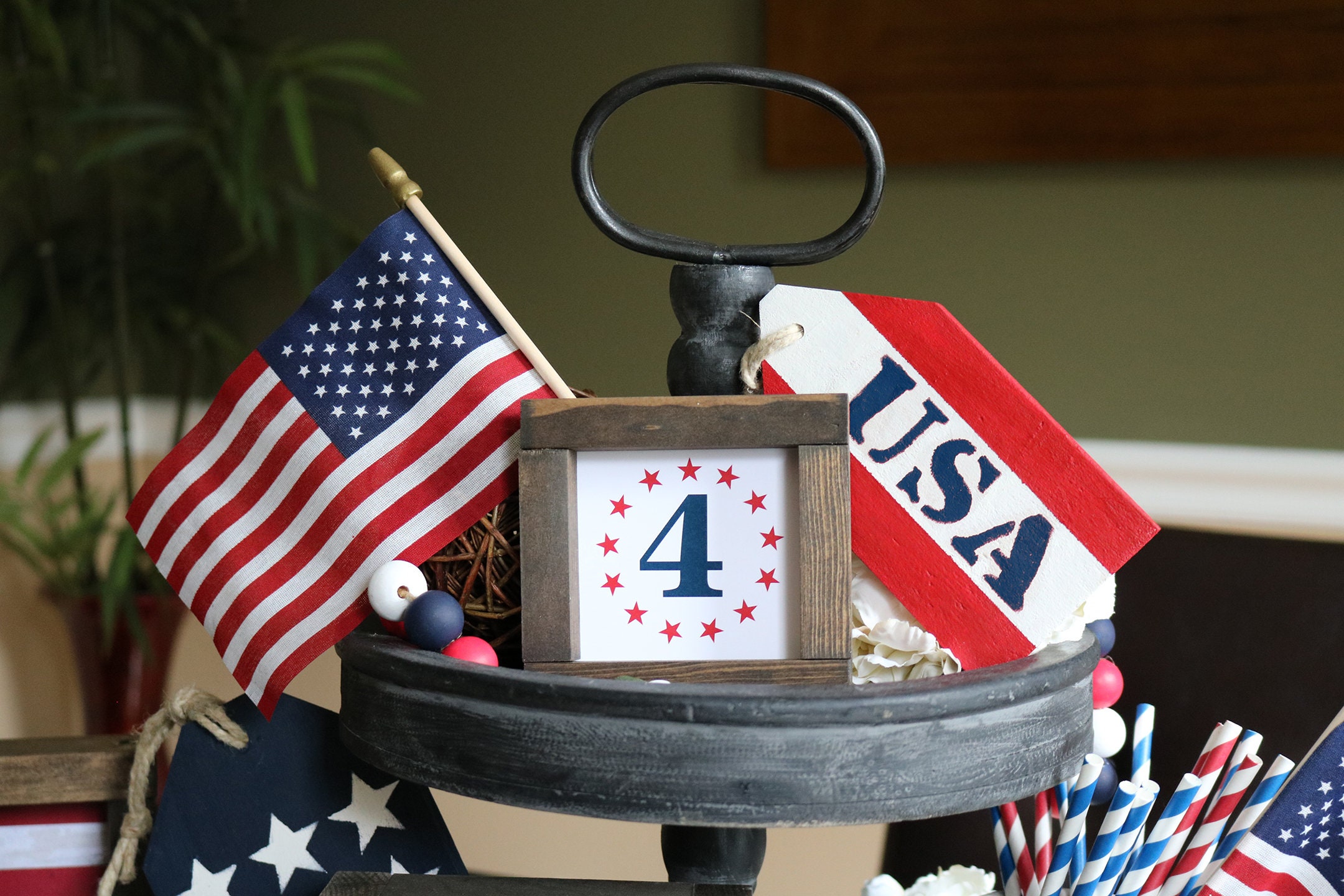 PATRIOTIC Mini WOOD SIGNS and Decor Red White Blue Tiered | Etsy