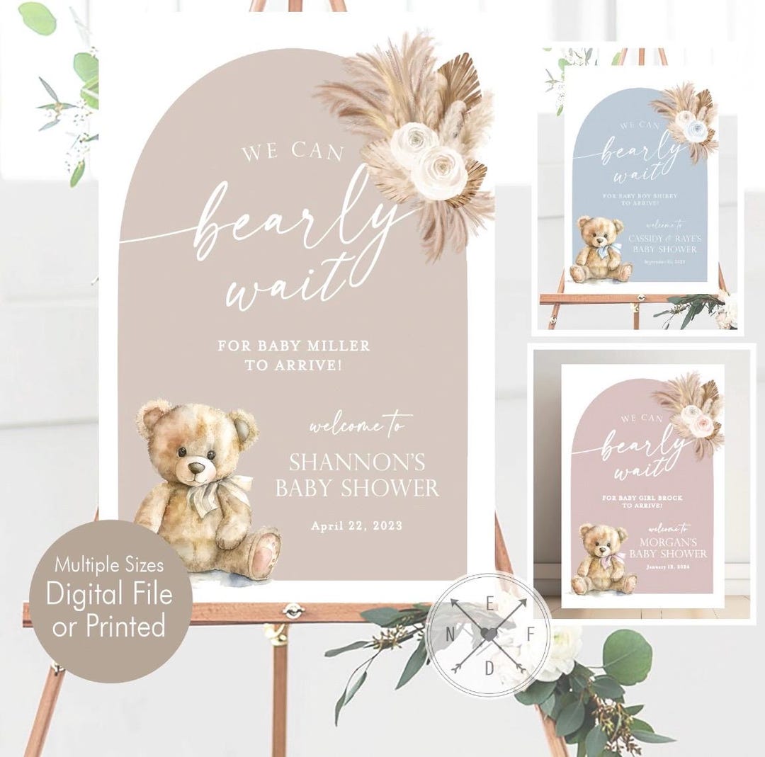We Can Bearly Wait Baby Shower Welcome Poster | Beary First Birthday ...