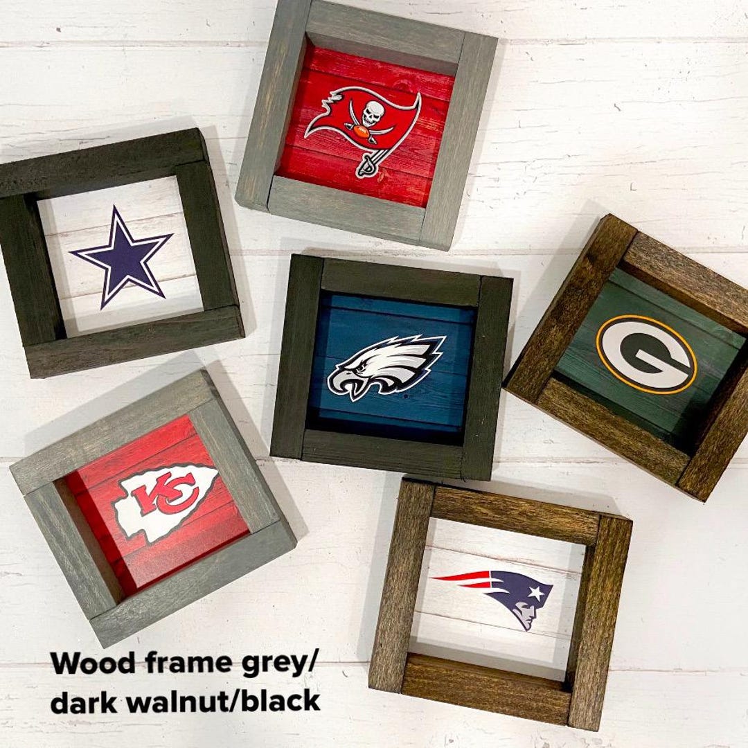 SPORTS TEAM or COLLEGE Logo Custom Mini Wood Frame Sign 4x4" or 5.5x5 ...