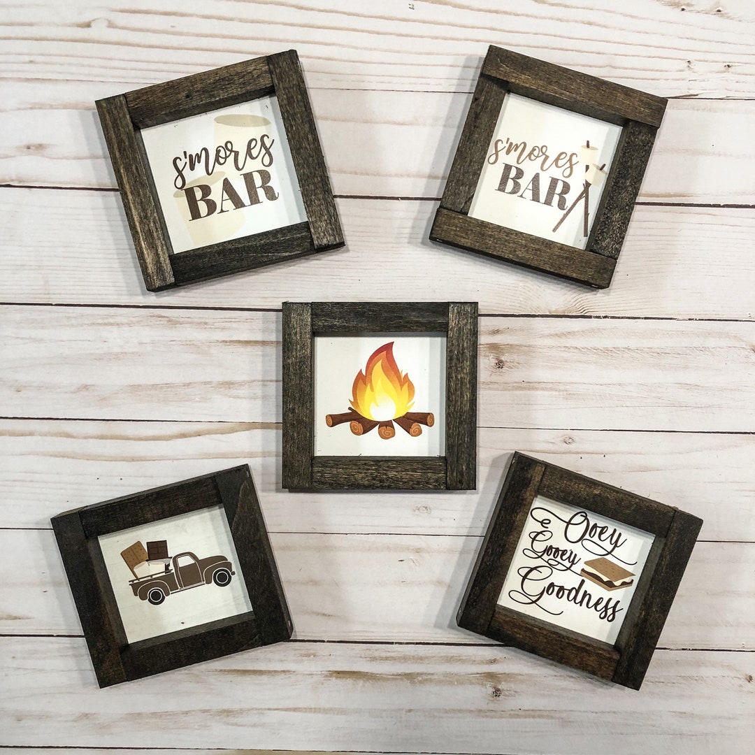 SMORES BAR Tiered Tray Decor 4x4 and 5.5x5.5 Mini Wood Signs Smores ...
