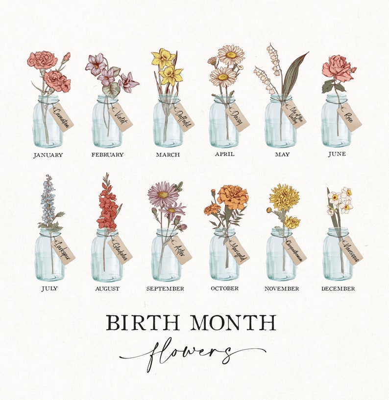 Personalized Birth Month Flower Art Family Flower Bouquet - Etsy