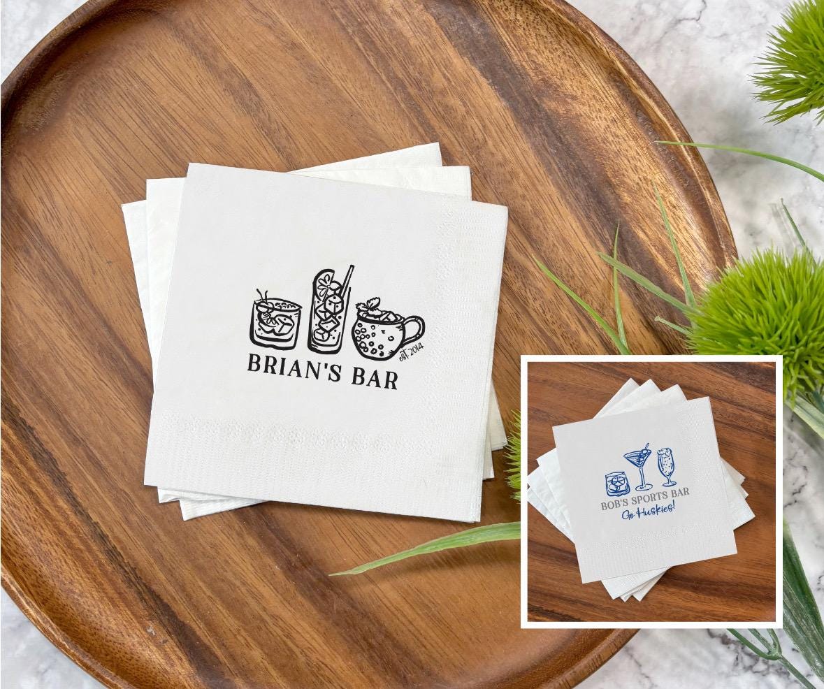 Custom Cocktail Bar Napkins | 5x5 Inch | White Napkin With Drink and ...
