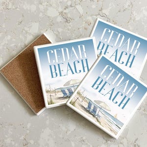 CEDAR BEACH Scene Blue Watercolor Art | Milford, Connecticut Beach Home ...