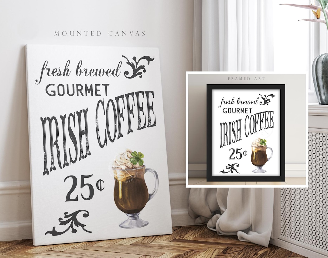 IRISH COFFEE Vintage Design Art PRINT, Framed Sign or Mounted Canvas ...