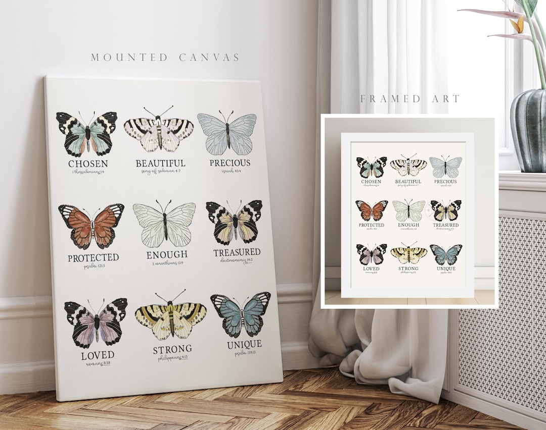 BUTTERFLY Bible Verse AFFIRMATIONS Wall Art Print, Frame or Canvas | I ...