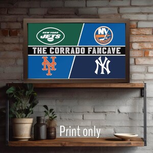 Personalized FAN CAVE Sign With 4 Sports Team Logos | Custom Art Print ...