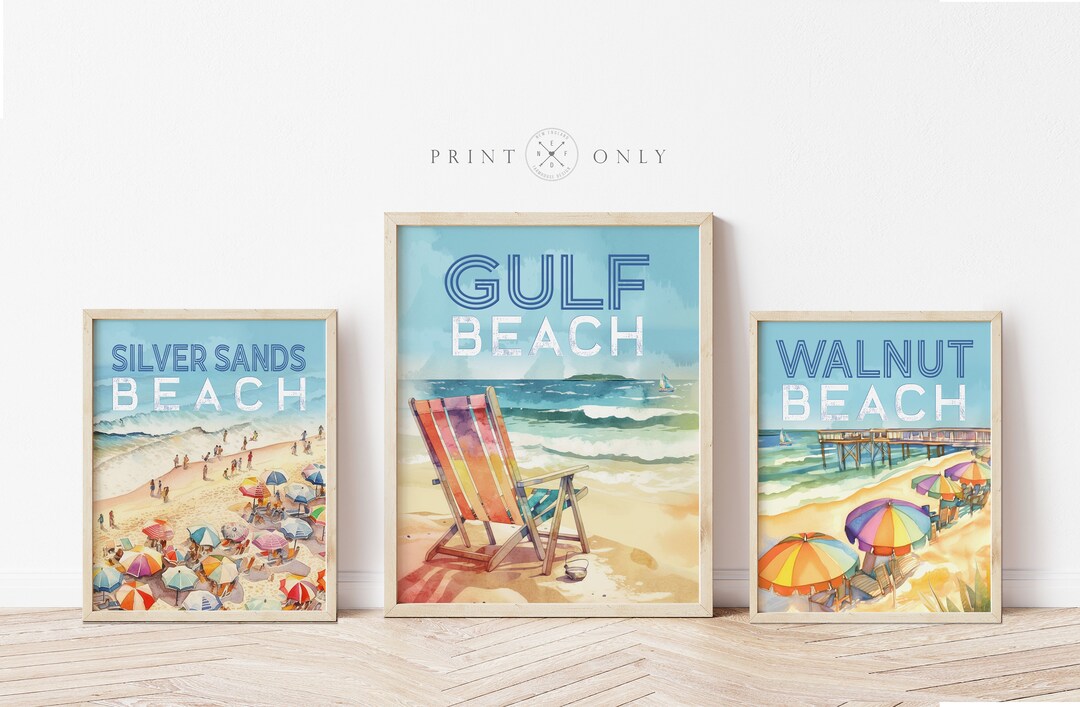 GULF BEACH, Silver Sands Beach, Walnut Beach RETRO Watercolor Art Print ...
