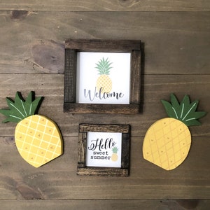 PINEAPPLE Summer Farmhouse TIERED TRAY Decor Welcome Pineapple Sign ...