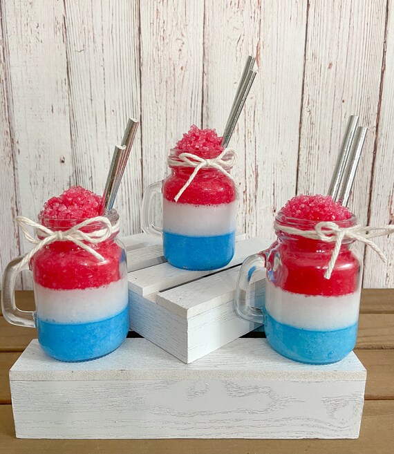FAUX Red White and Blue SLUSHIE in MINI Glass Mason Jar | Etsy