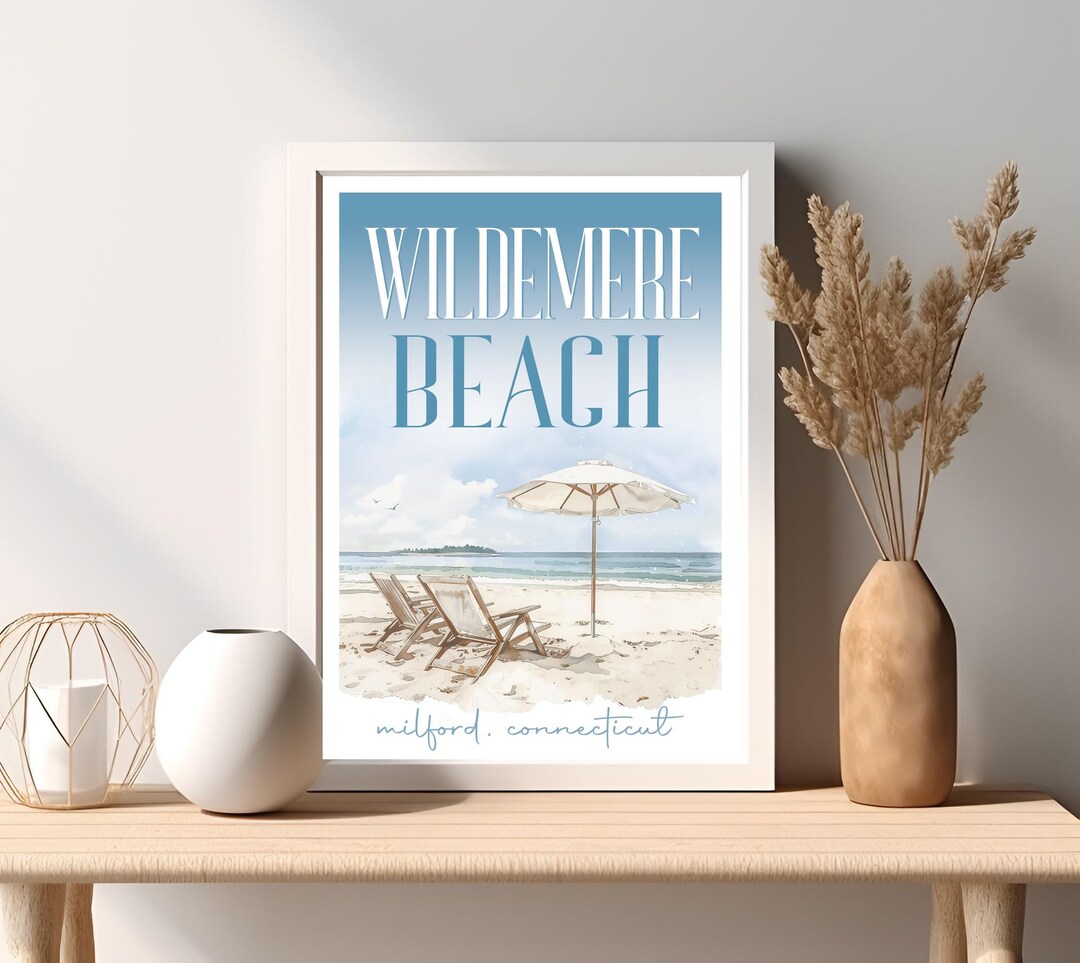 WILDEMERE BEACH Scene Blue Watercolor Art | Milford, Connecticut Beach ...