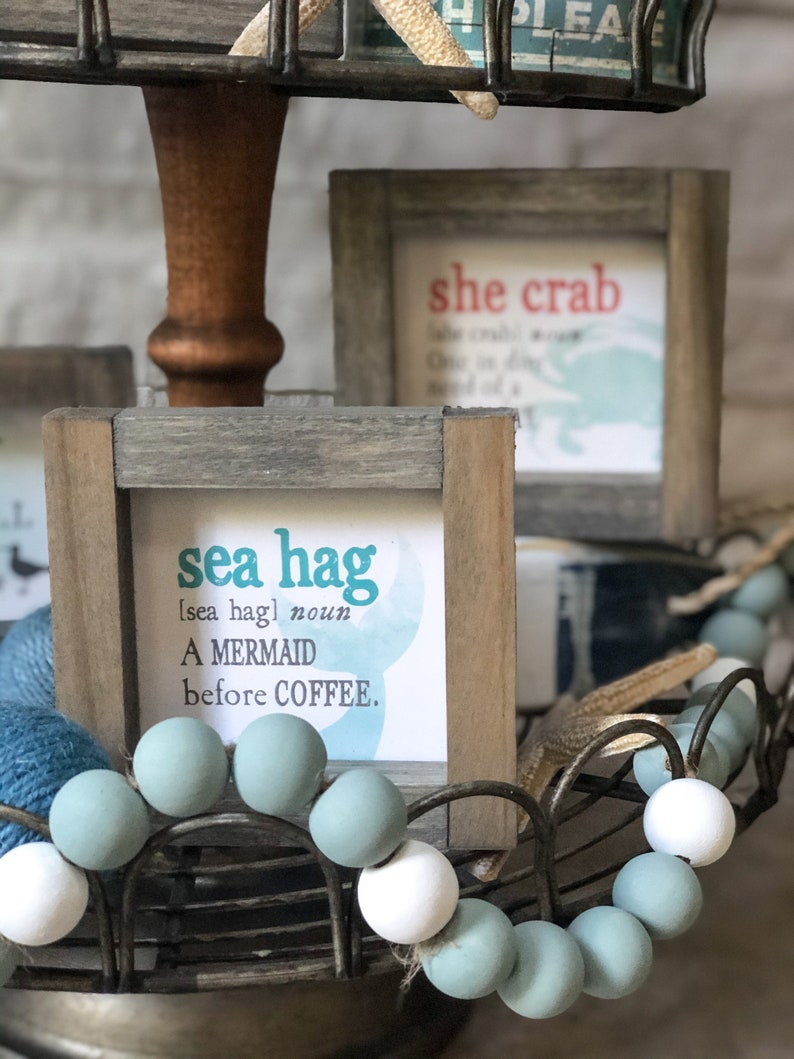 FUN BEACH Themed Mini Wood Framed SIGNS She Crab & Sea Hag | Etsy