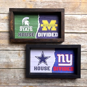 HOUSE DIVIDED Custom 2 SPORTS Team Sign Custom Wood Framed Sign, Print ...
